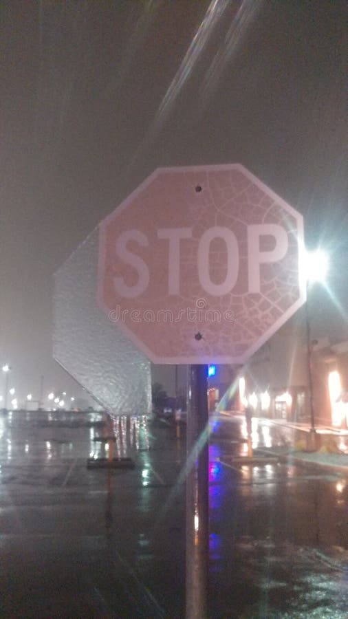Stop sign ice glare lights stock image. Image of lights - 173283979