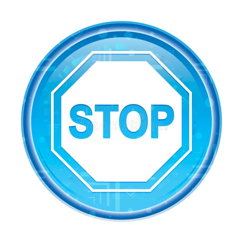 Stop Sign Icon Floral Blue Round Button Stock Illustration ...