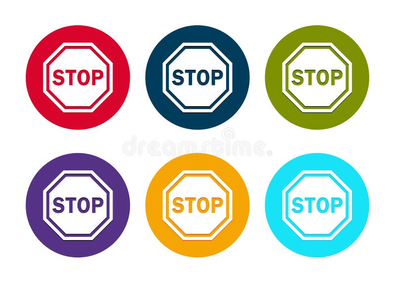 Stop Sign Icon Modern Flat Round Button Set Illustration Stock Vector ...