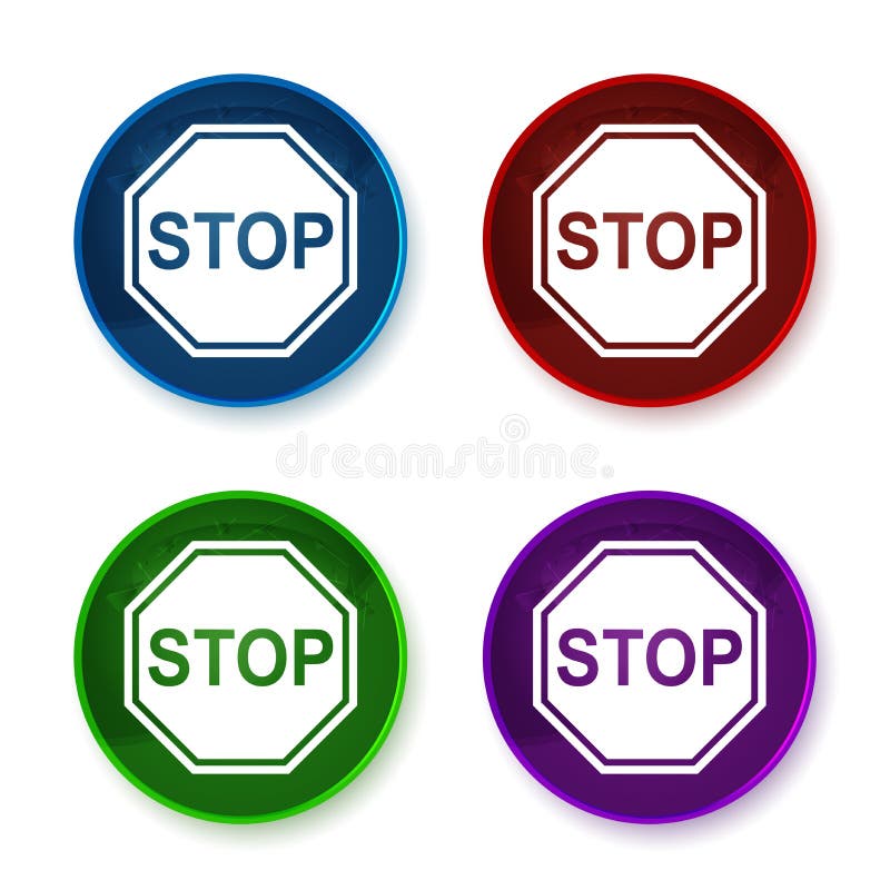 Stop Sign Icon Shiny Round Buttons Set Illustration Stock Vector ...