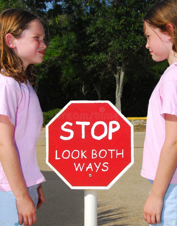 Stop sign and kids stock photo. Image of brunette, dangerous - 6116860