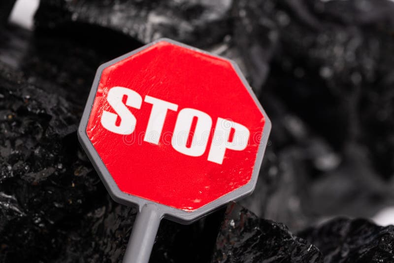 STOP Sign Lies on Dark Surface of Industrial Coal Stock Photo - Image ...