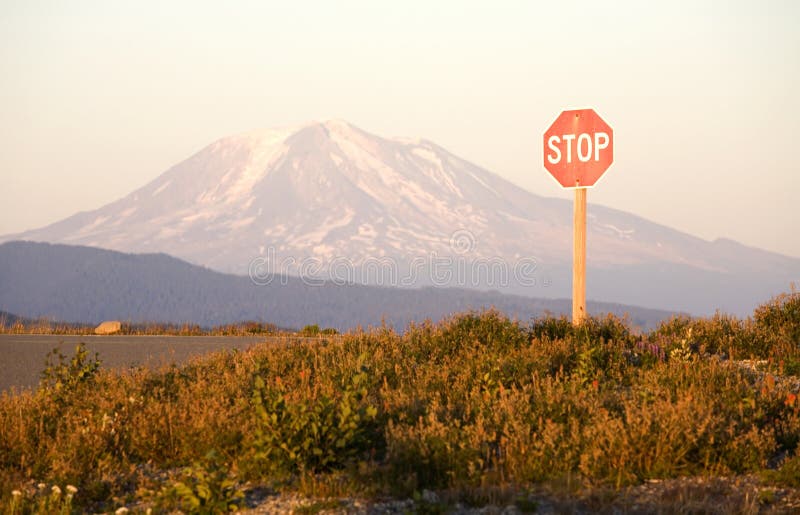 Stop Sign and Mount Adams stock image. Image of peak, ridge - 1099921