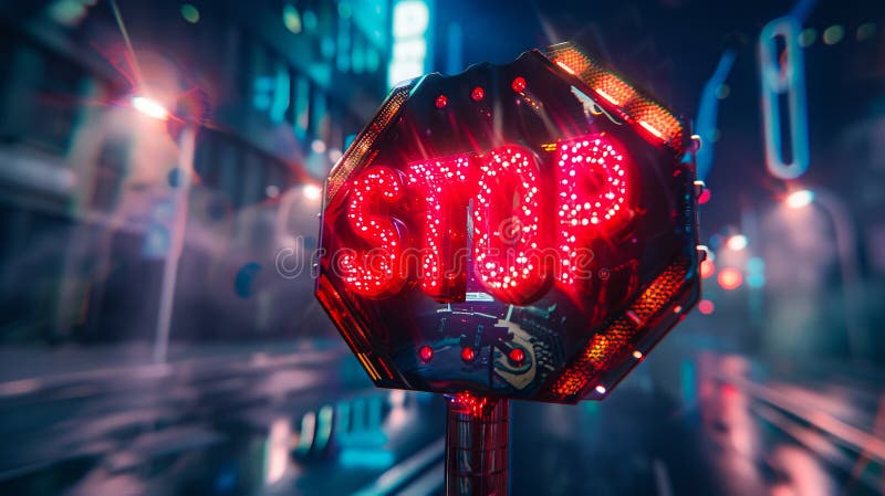 A Stop Sign with Neon Lights on it Stock Image - Image of pole, sign ...