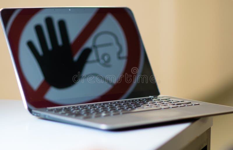 Stop Sign in Notebook Screen. Stock Image - Image of global, hacker ...