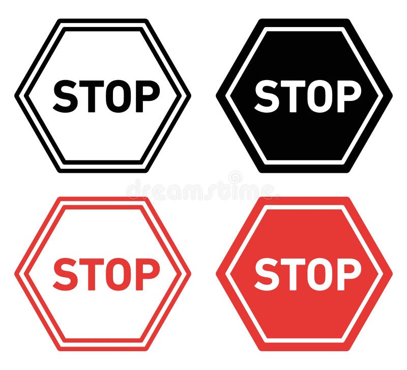 Stop Sign Outline Flat Icon Stock Vector - Illustration of traffic ...