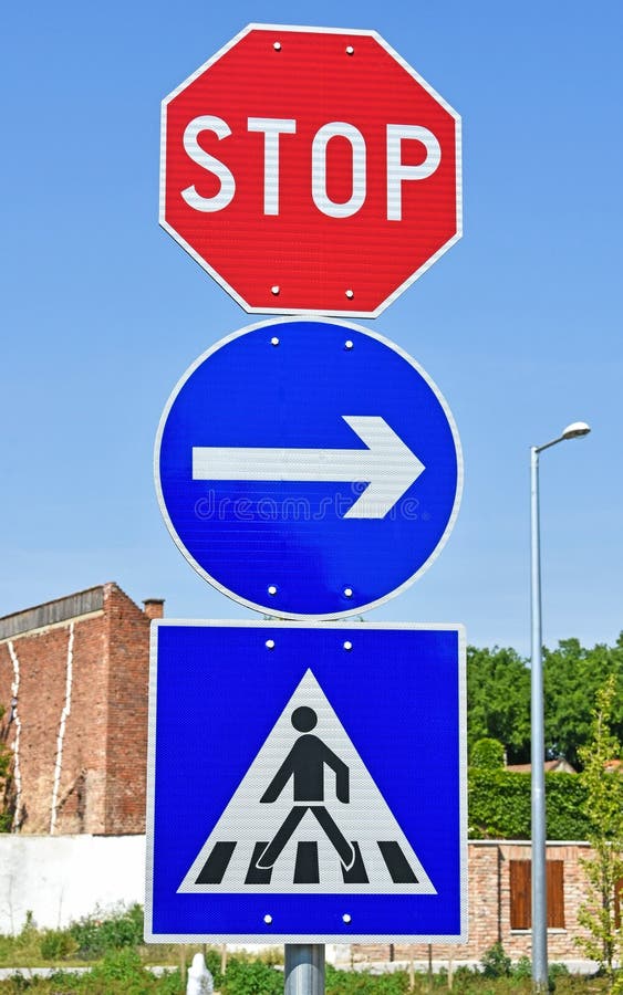 Stop Sign at the Pedestrian Crossing Stock Image - Image of arrow ...