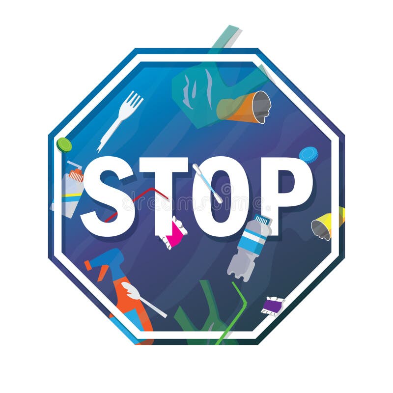 Stop Ocean Plastic Pollution. Flat Design Layout Stock Vector ...