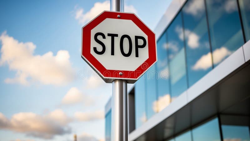 A Stop Sign on a Pole in Front of a Building Entrance. Stock Photo ...