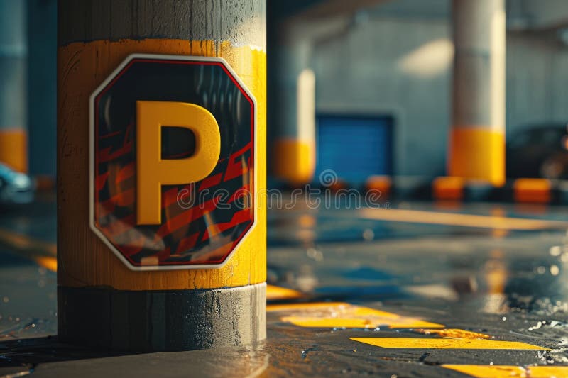 A Stop Sign on a Pole in a Modern Parking Garage, a Simple Traffic ...