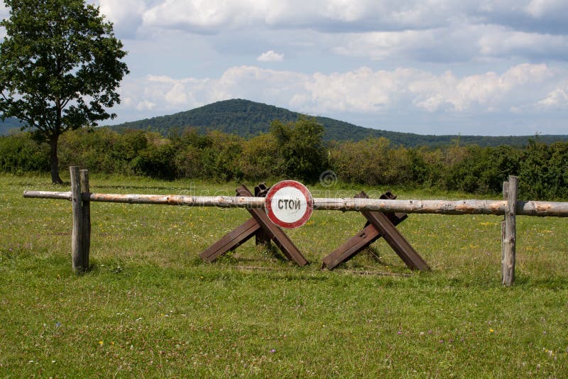 A Stop Sign Posted at Checkpoint Alpha in East Germany in Russian Stock ...