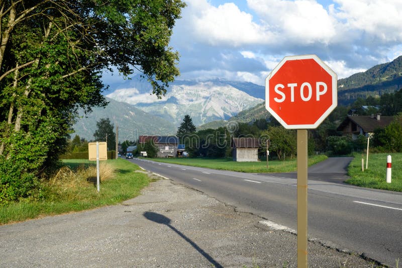 Stop Sign on a Quiet Mountain Road Stock Image - Image of drive ...