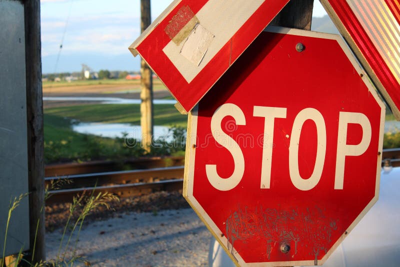 Stop Sign at Railroad stock image. Image of sign, stopsign - 94589885