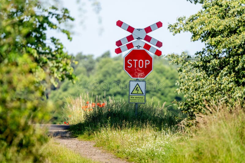 Stop Sign before Railroad Crossing Stock Image - Image of alert, sign ...