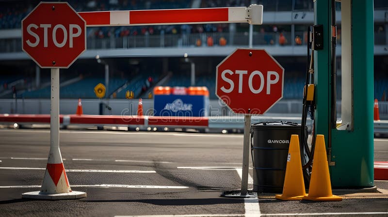 A Stop Sign Raised in the Pit Lane Stock Illustration - Illustration of ...