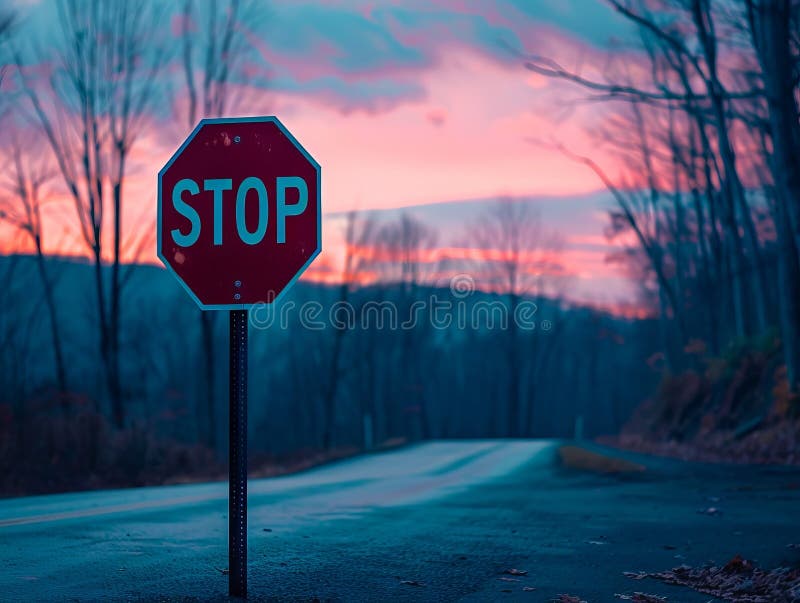 A stop sign on a road stock photo. Image of winter, road - 316280476