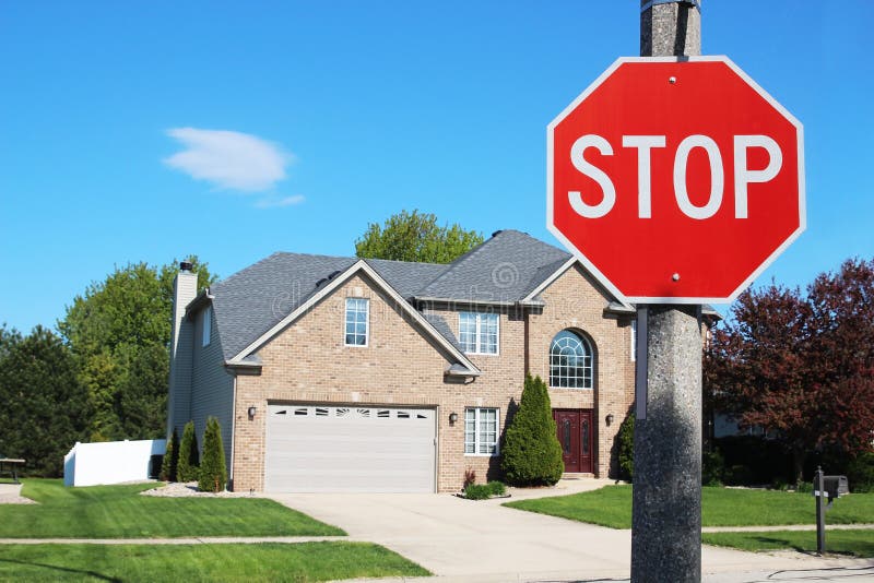 Stop sign. on a road stock image. Image of prohibited - 229883673
