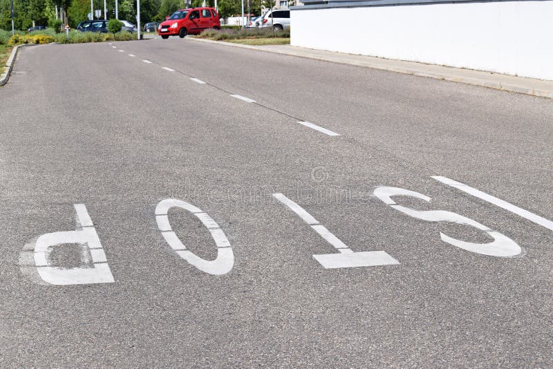 Stop Sign at the Road Crossing Stock Photo - Image of outdoors ...