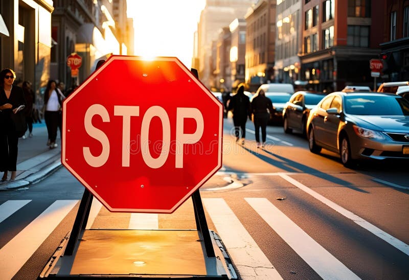 Stop Sign on the Road Sidewalk Banner Stock Illustration - Illustration ...