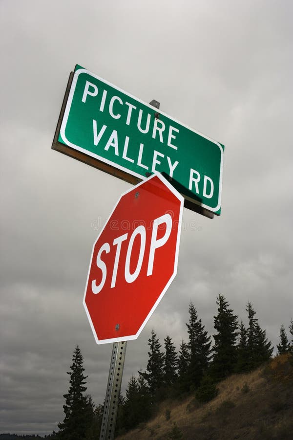 Road with Stop Sign in Barren Landscape. Stock Photo - Image of ...