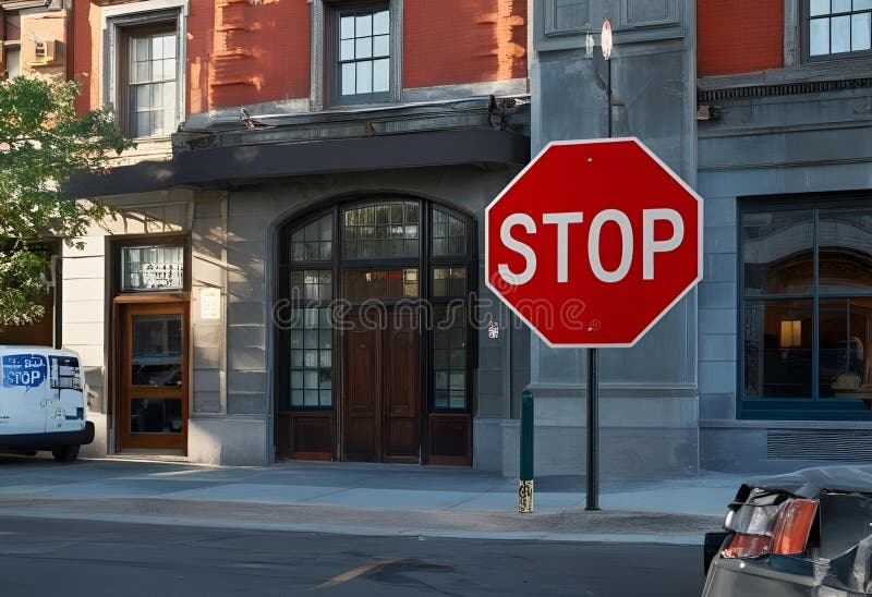 Stop Sign Signal on Sidewalk and Road Stock Image - Image of sidewalk ...