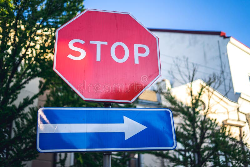 Stop Sign on the Road. .Road Signs. Stock Image - Image of highway ...