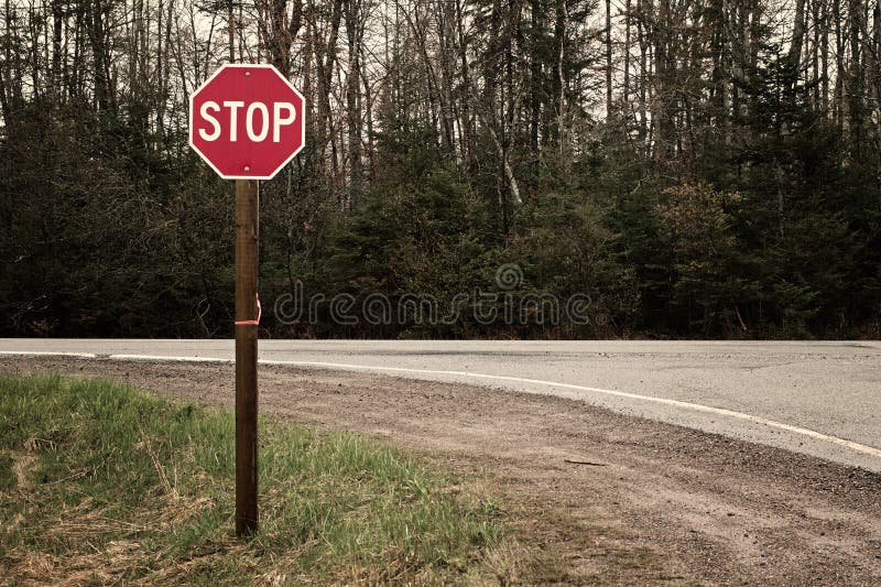 Rural Stop Sign Intersection Stock Photo - Image of wooded, asphalt ...
