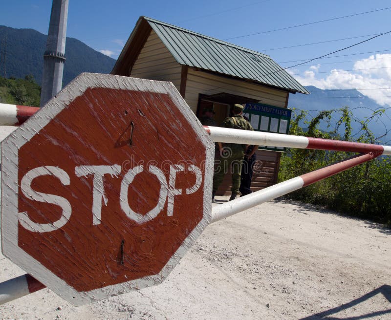 Stop Sign at Security Checkpoint Stock Photo - Image of forbidden, sign ...