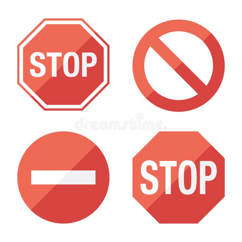 Stop Sign, Set. Flat Design Stock Vector - Illustration of street ...