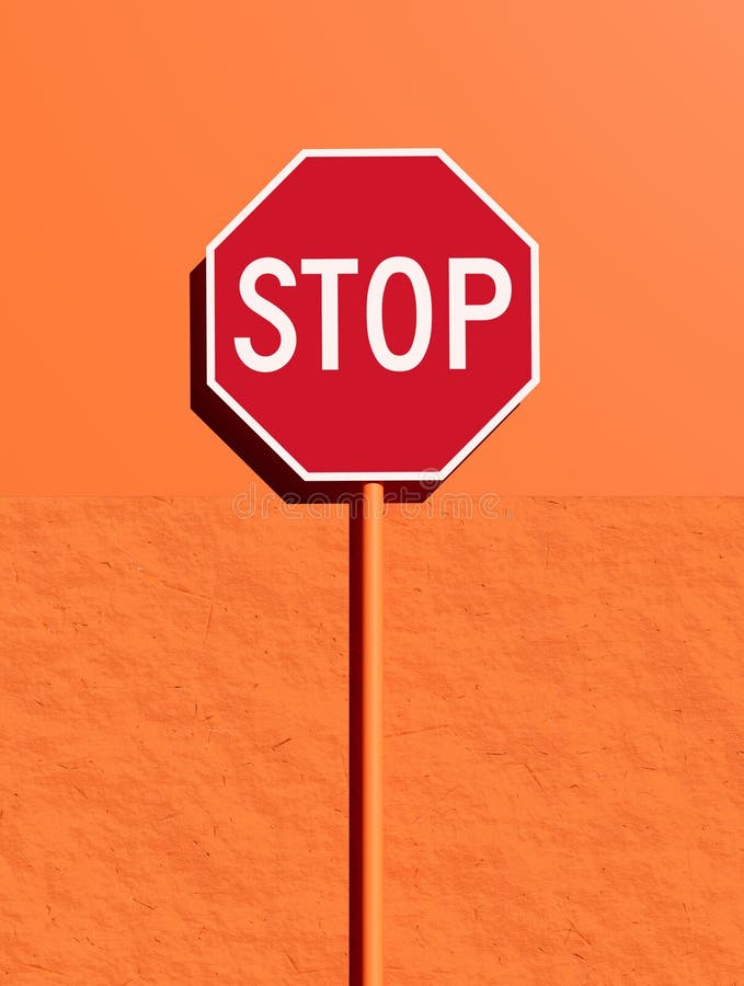 Stop Sign Standing on Orange Background Conveying Warning Message Stock ...