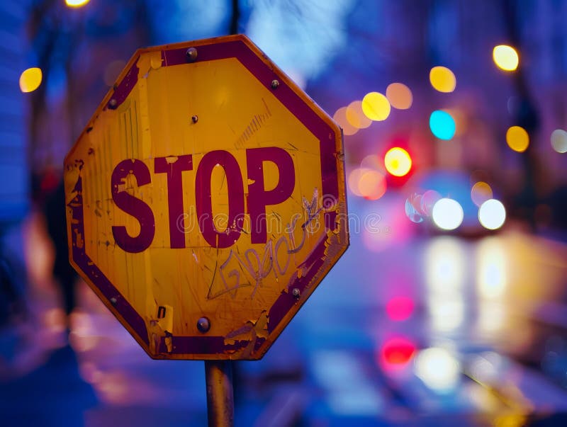 A stop sign on a street stock image. Image of yellow - 316280627