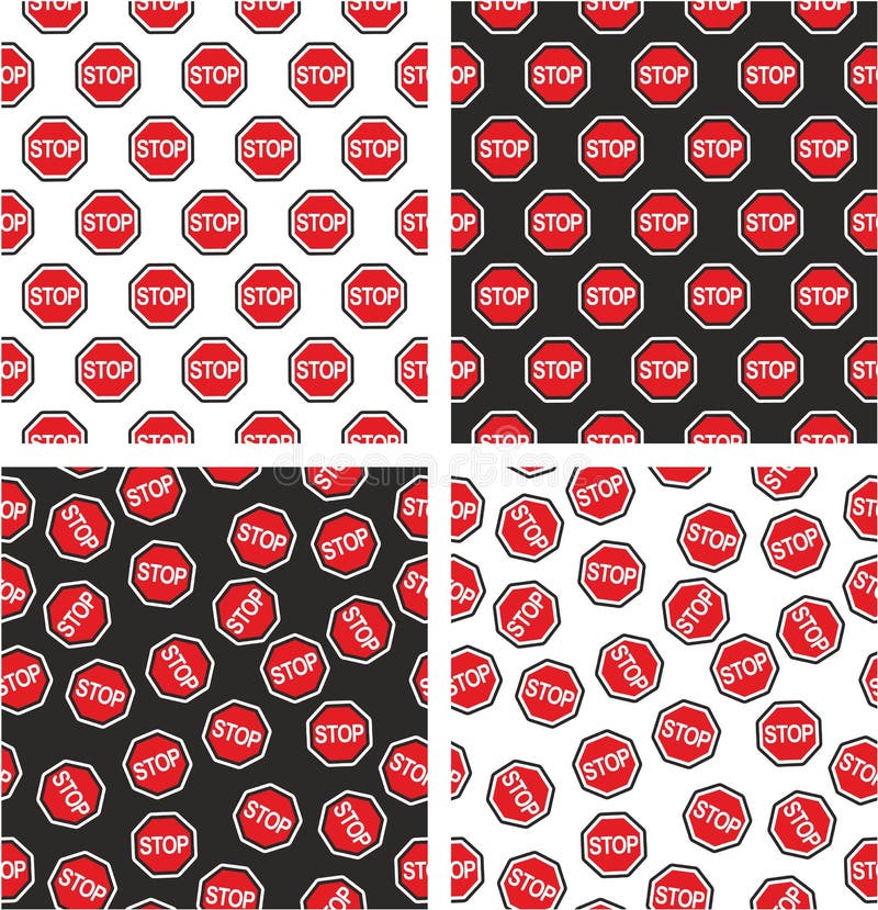Stop Sign or Traffic Sign for Stop Aligned & Random Seamless Pattern ...
