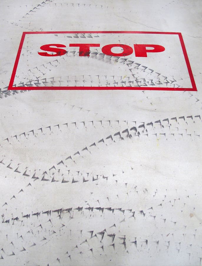 Stop sign and tyre trace. stock image. Image of material - 27849919