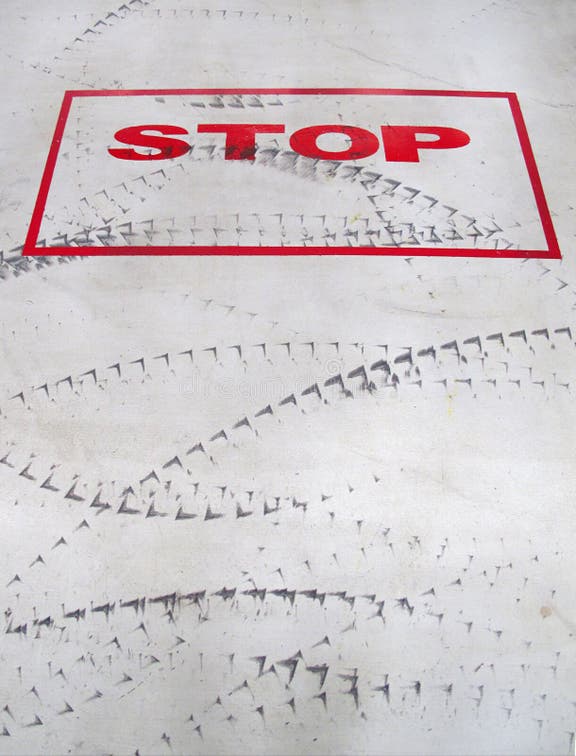 Stop sign and tyre trace. stock image. Image of material - 27849919
