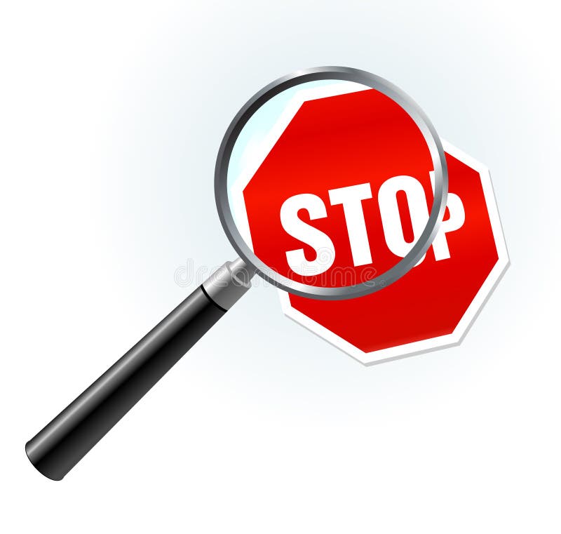 Stop Sign Under Magnifying Glass Stock Vector - Illustration of bright ...