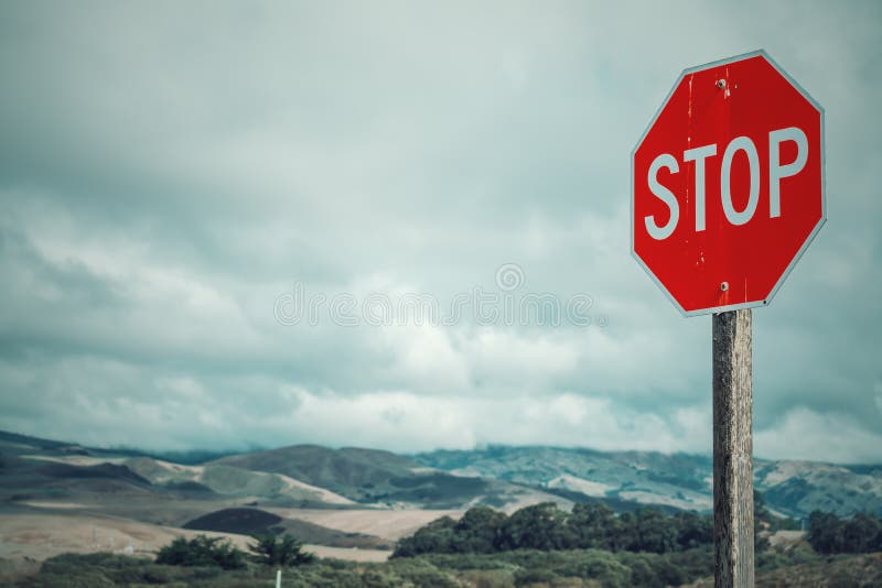 Stop Sign Under an Overcast Sky in Central California Stock Photo ...