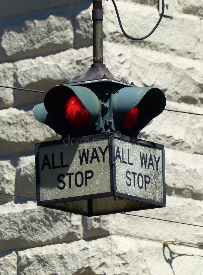 Four Way Red Traffic Light stock photo. Image of stoplight - 105349026