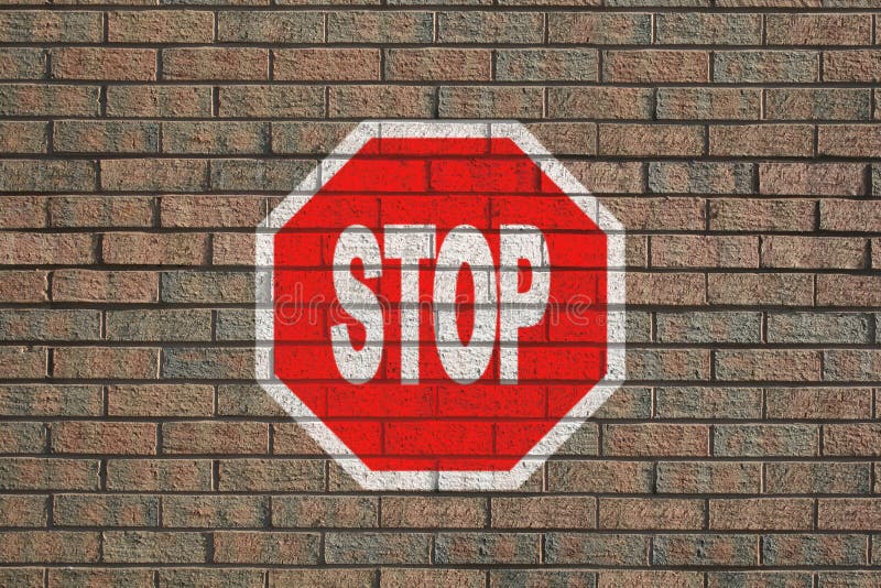 Stop sign on wall stock illustration. Illustration of stop - 6949146