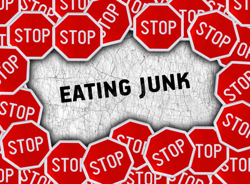 Stop Sign and Word Eating Junk Stock Illustration - Illustration of ...