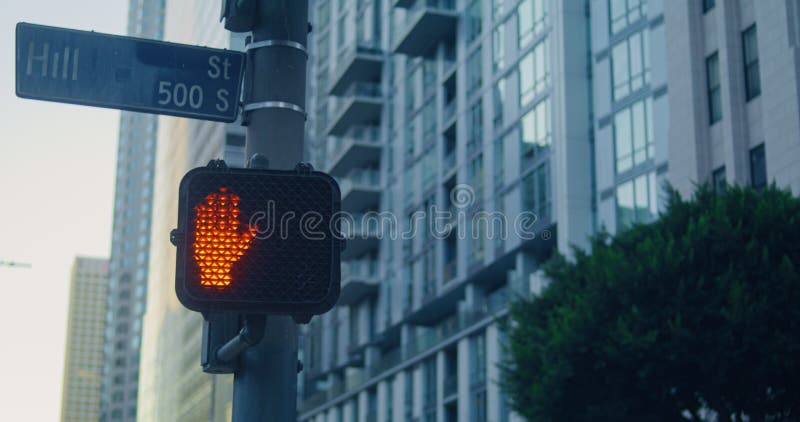 Stop Signal Pedestrian on Road Close Up. Red Hand Up Blinking on Black ... Stop Signal Pedestrian on Road Close Up. Red Hand Up Blinking on Black ...