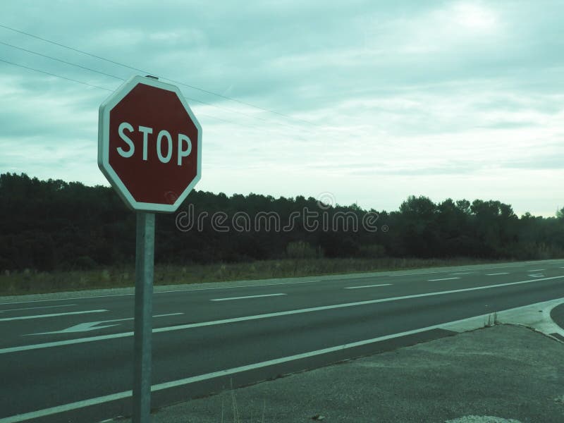 Stop Signal on Route and Cloudy Sky Stock Image - Image of trip ...