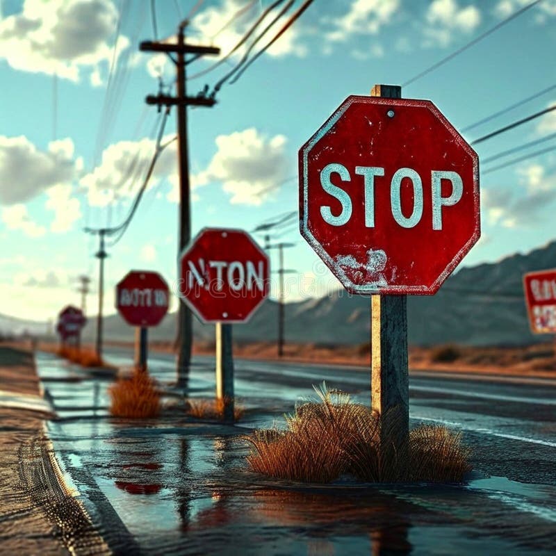 Stop signs on the road stock photo. Image of sign, poster - 330221332