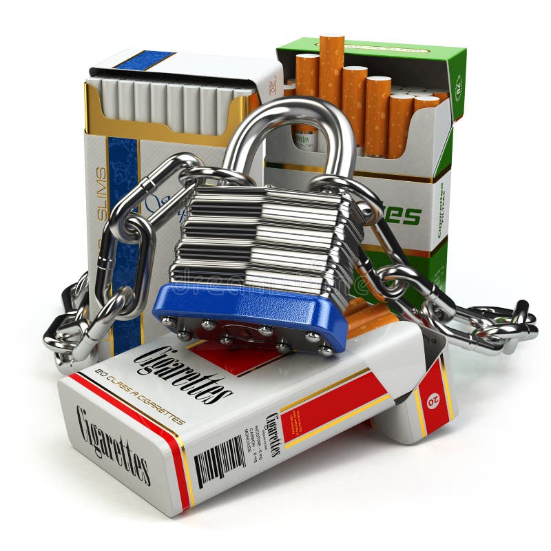 Stop Smoking Concept. Pack of Cigarettes and Lock with Chain Stock ...