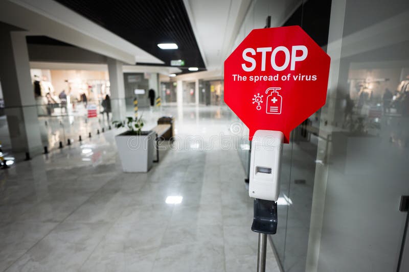 Stop Spread of Virus Red Sign in Mall Stock Image - Image of travel ...