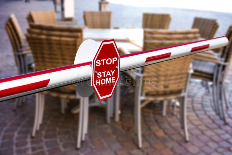 Stop Stay Home on a Barrier Gate. Corona Virus Pandemic Stock Image ...