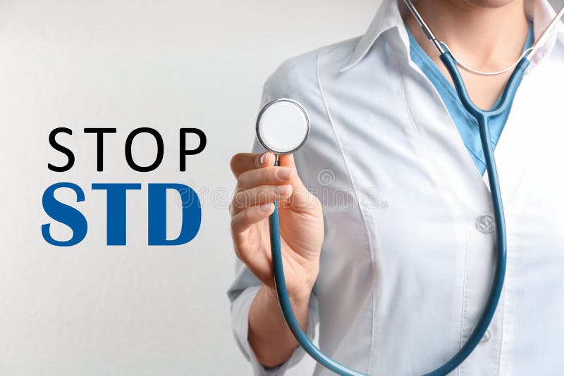 STOP STD. Doctor with Stethoscope on White Background, Closeup Stock ...