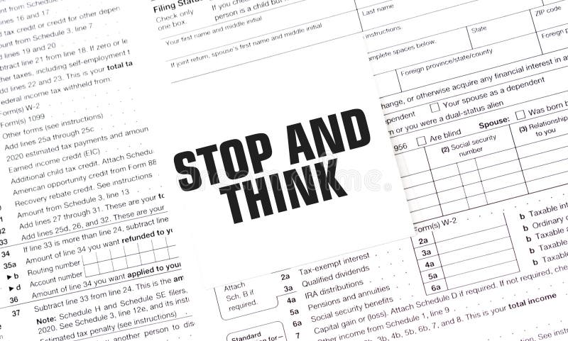 STOP and THINK on White Sticker with Documents Stock Photo - Image of ...