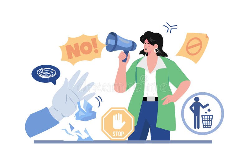 Stop Throwing Trash Campaign Illustration Concept on White Background ...