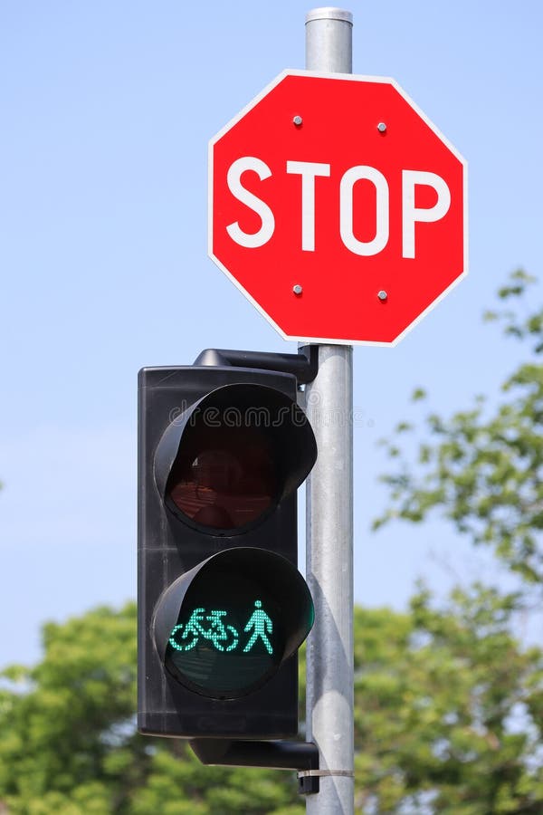 Stop Traffic Sign at the Road Crossing Stock Image - Image of angle ...