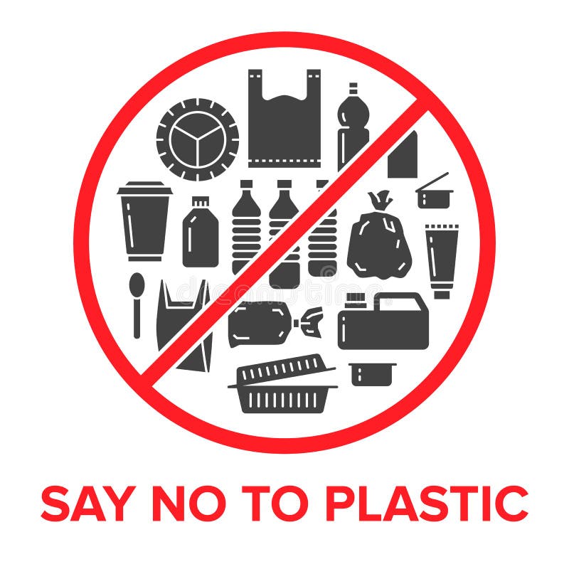 Stop Using Plastic Circle Template with Flat Glyph Icons. Polyethylene ...